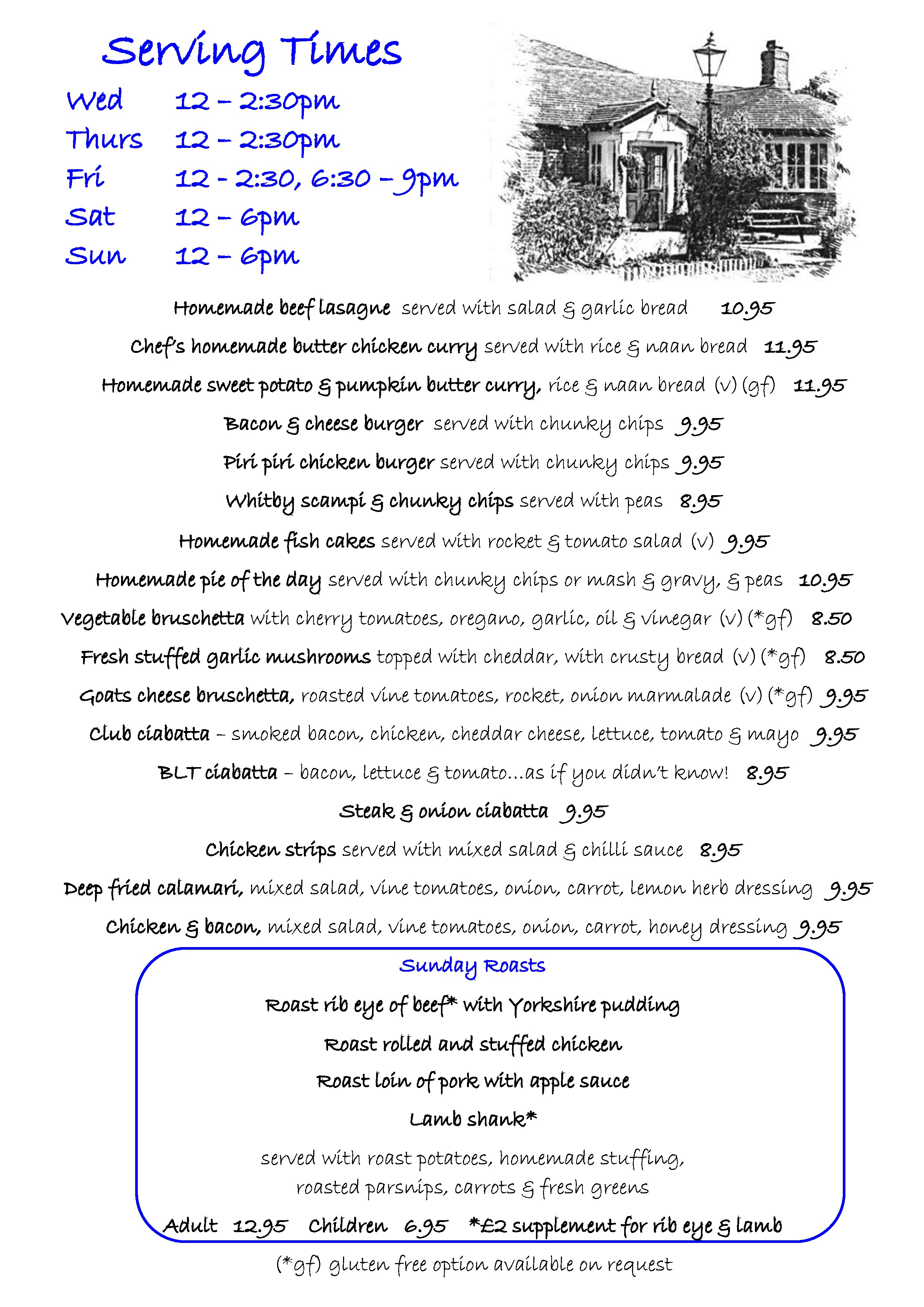Traditional Pub Menu – The Falkners Arms